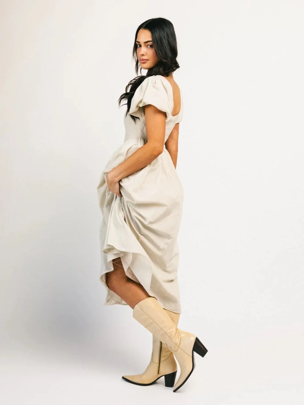 Zoco. | Dresses | Nwt Zoco Exclusive Cream Puffsleeve Midi Dress With ...